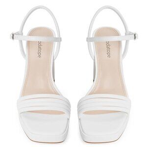 Modatope | Shoes | Modatope White Platform Chunky Heel Strappy Square ...